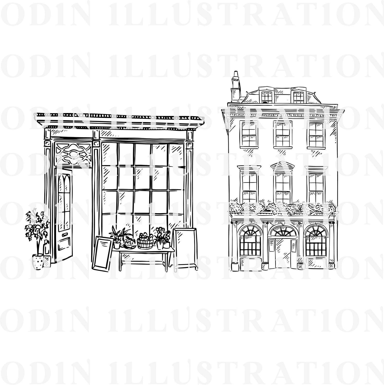 Shop Front Illustrations, Digital Download Buildings, Line Drawn Clip ...