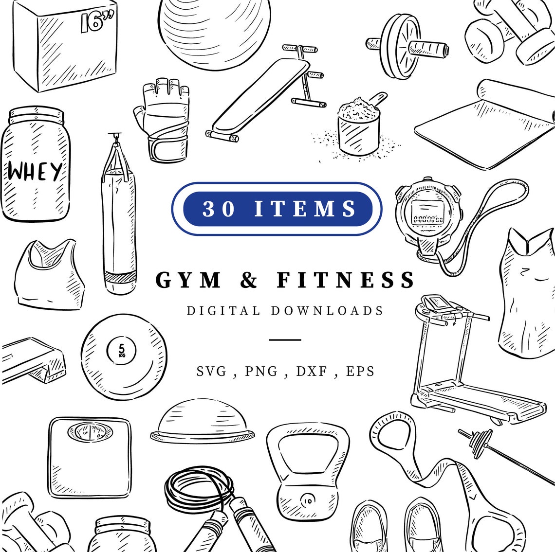 Gym and Fitness Clipart, 30 Png Svg, Dxf Eps Files, Vector, Line Drawn ...
