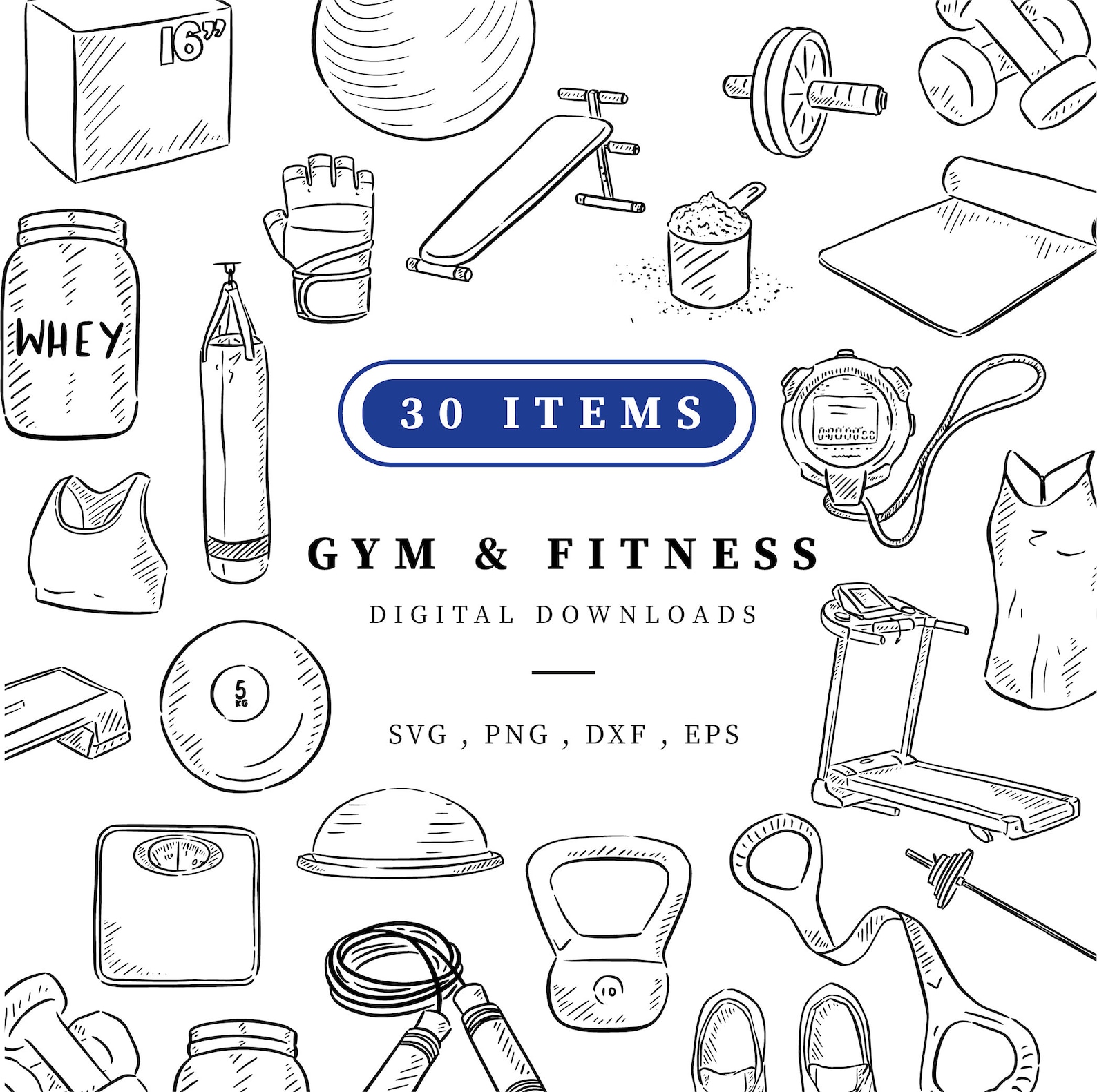 Gym and Fitness Clipart, 30 Png Svg, Dxf Eps Files, Vector, Line Drawn ...