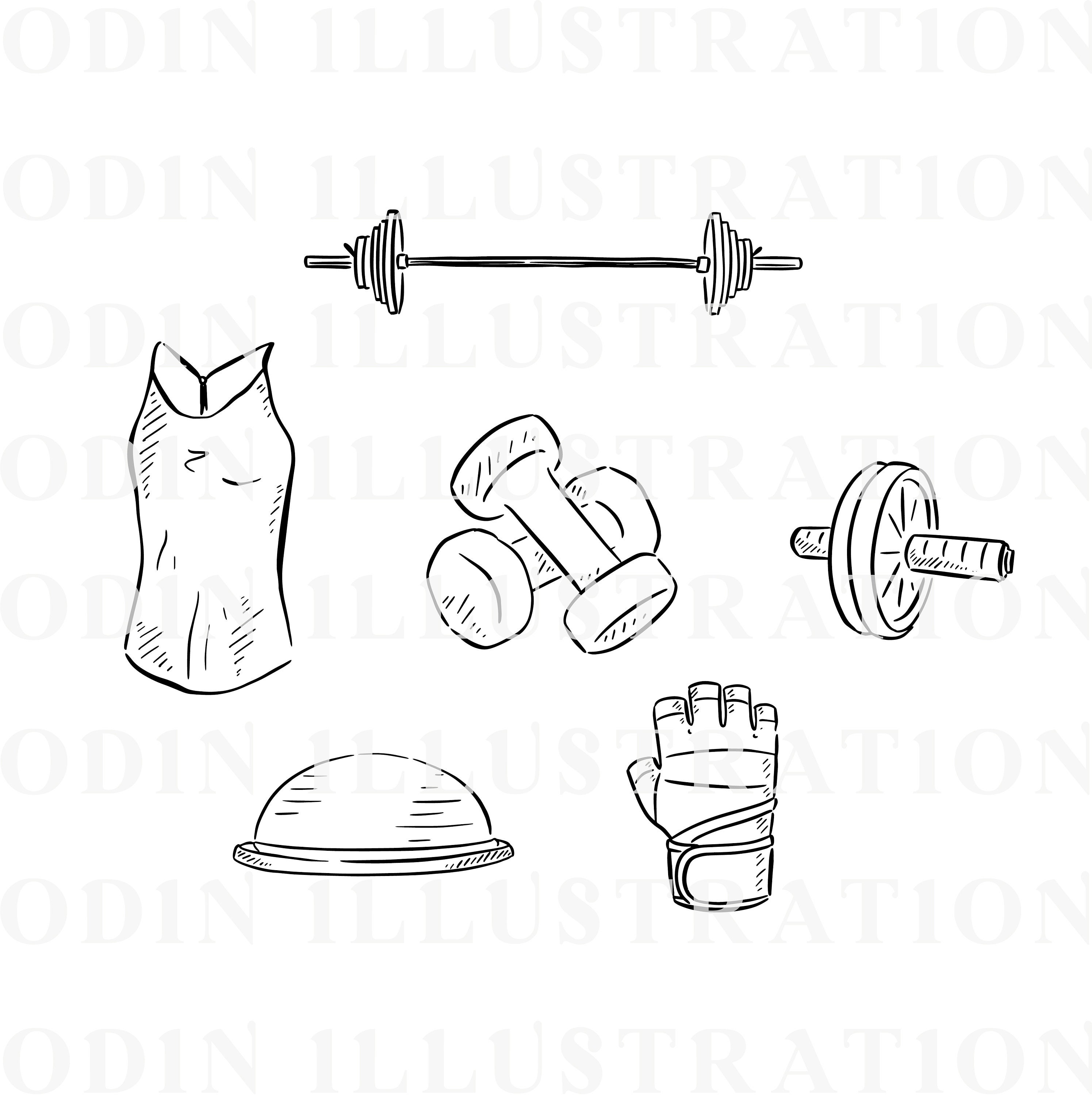 Gym and Fitness Clipart, 30 Png Svg, Dxf Eps Files, Vector, Line Drawn ...