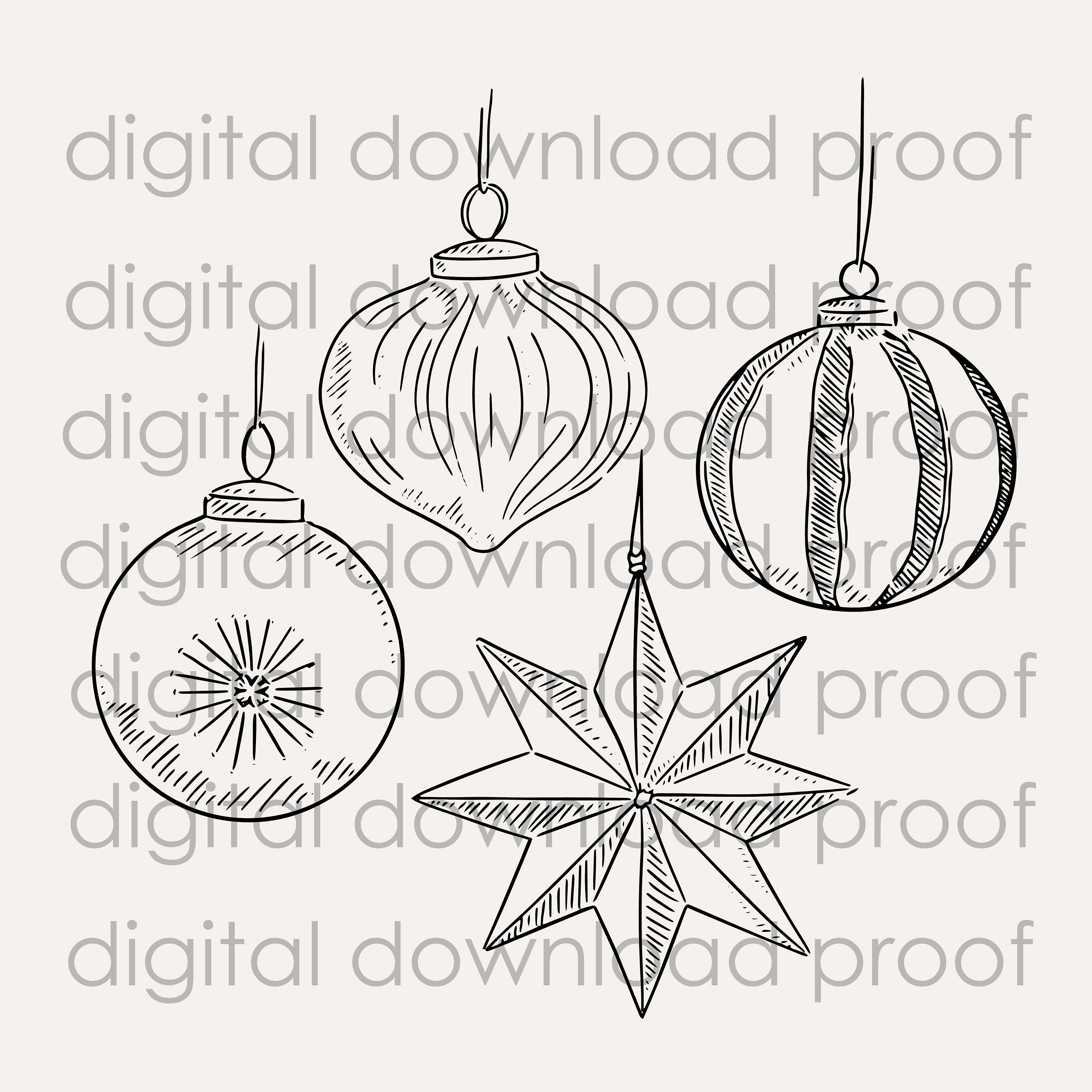 Christmas Bauble Illustrations Instant Download Line Drawings - Etsy