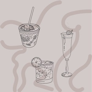 Simple Cocktail Illustrations, Digital Download, Line Drawn Clip Art ...
