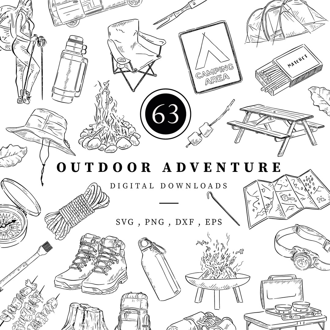 Camping Vacation Clip Art, Travel and Adventure Clipart, Digital ...