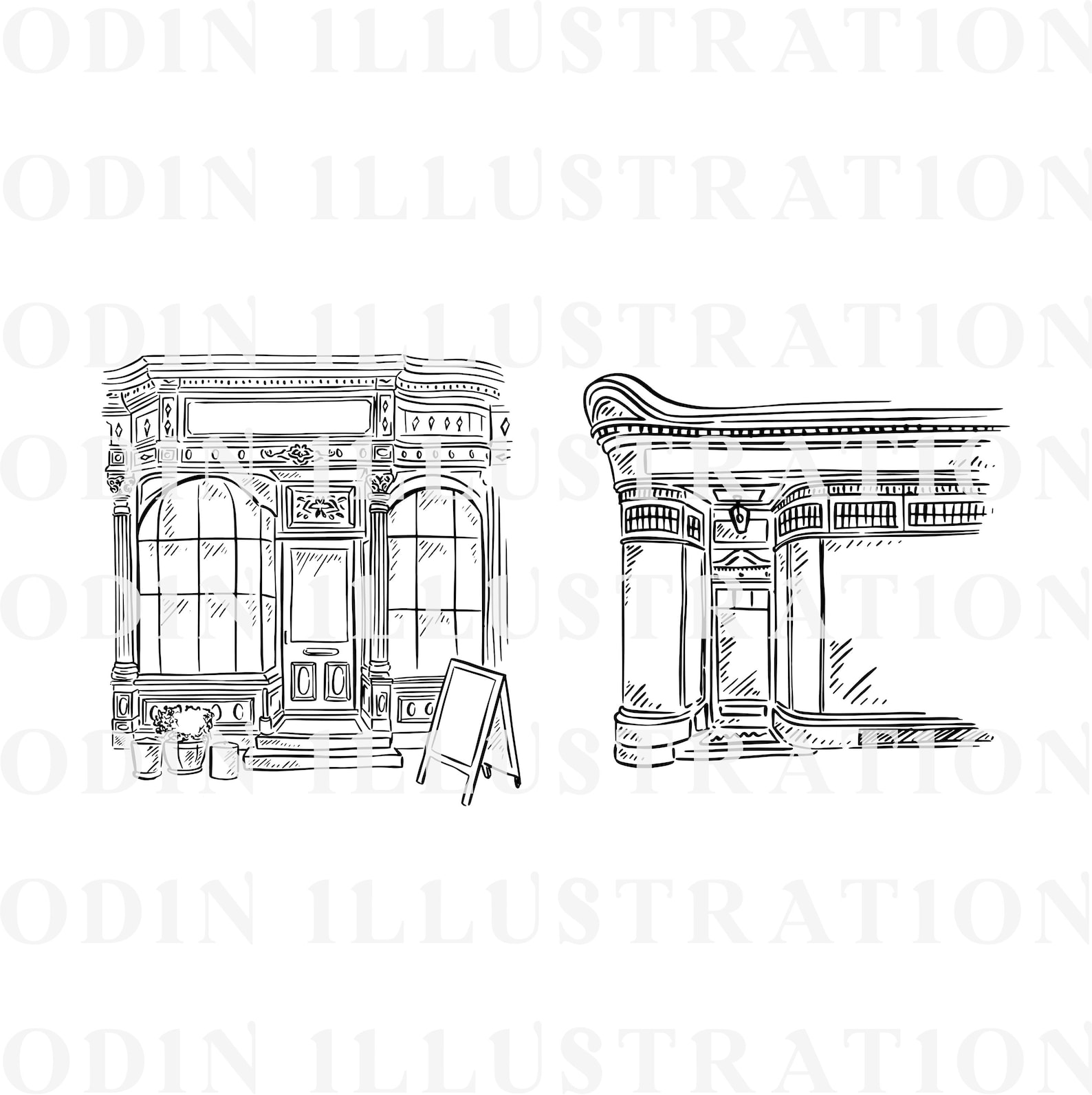 Shop Front Illustrations, Digital Download Buildings, Line Drawn Clip ...