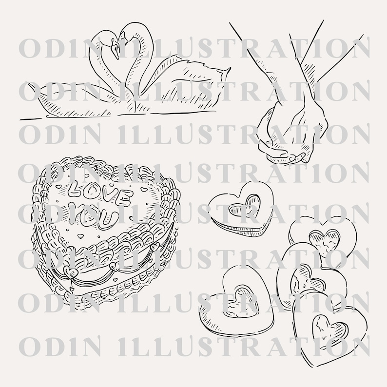 Valentines Day Illustrations, Digital Download, Line Drawn Clipart, DIY ...