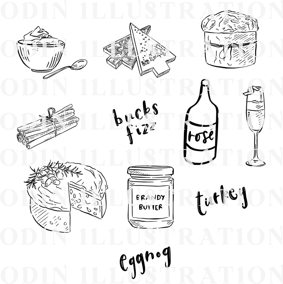 Christmas Food Line Art Clipart Bundle Christmas Clipart SVG - Etsy