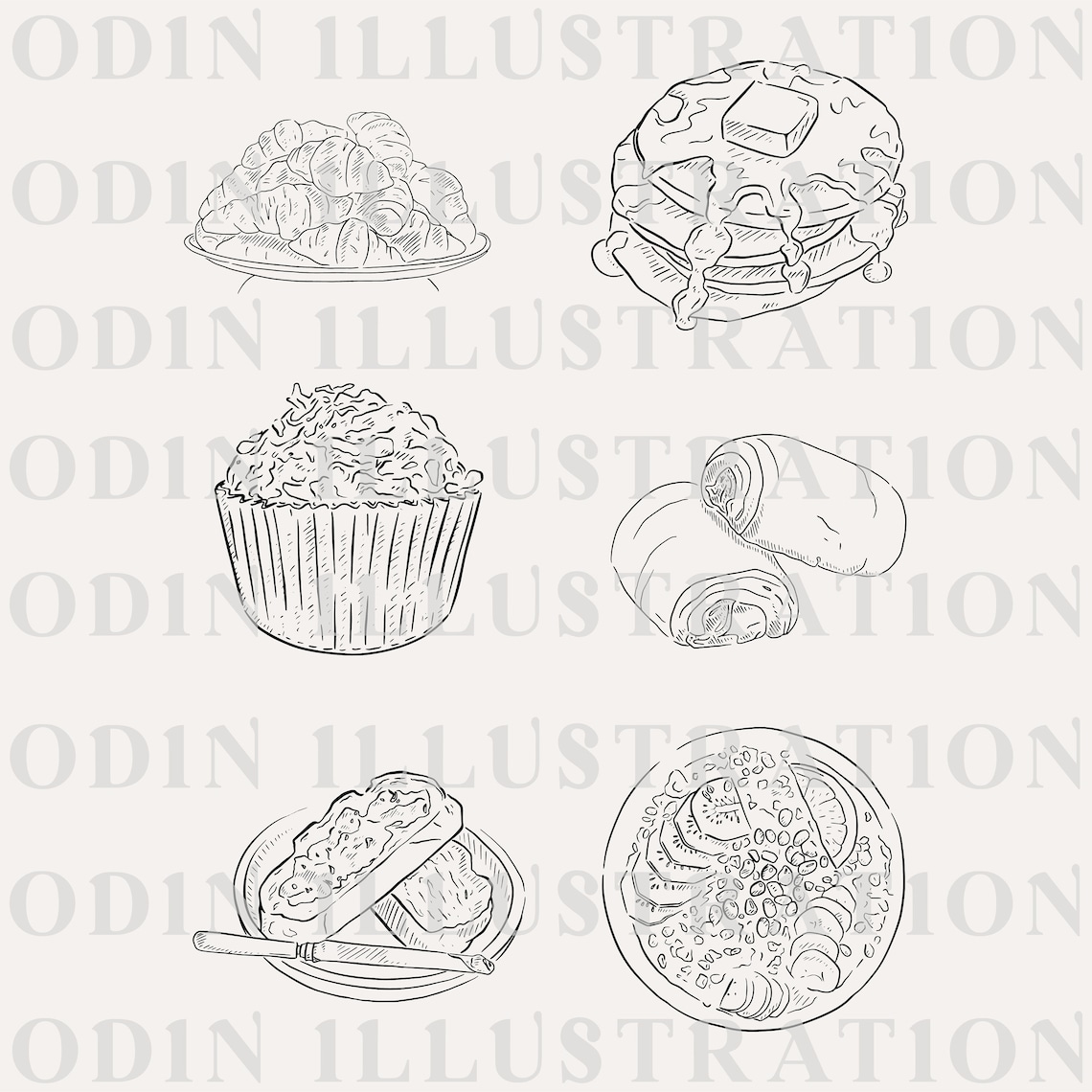 Hand Drawn Breakfast Illustrations, Digital Download Food, Line Drawn ...