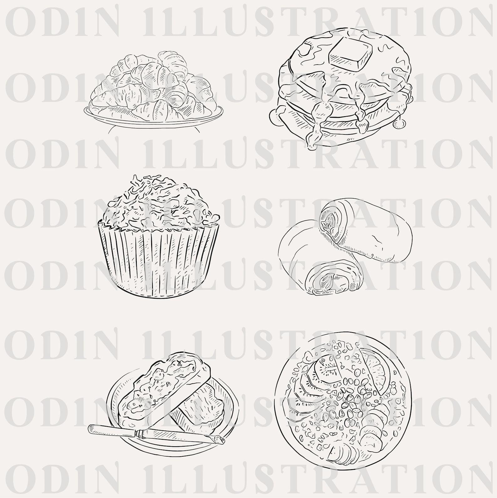 Hand Drawn Breakfast Illustrations, Digital Download Food, Line Drawn ...