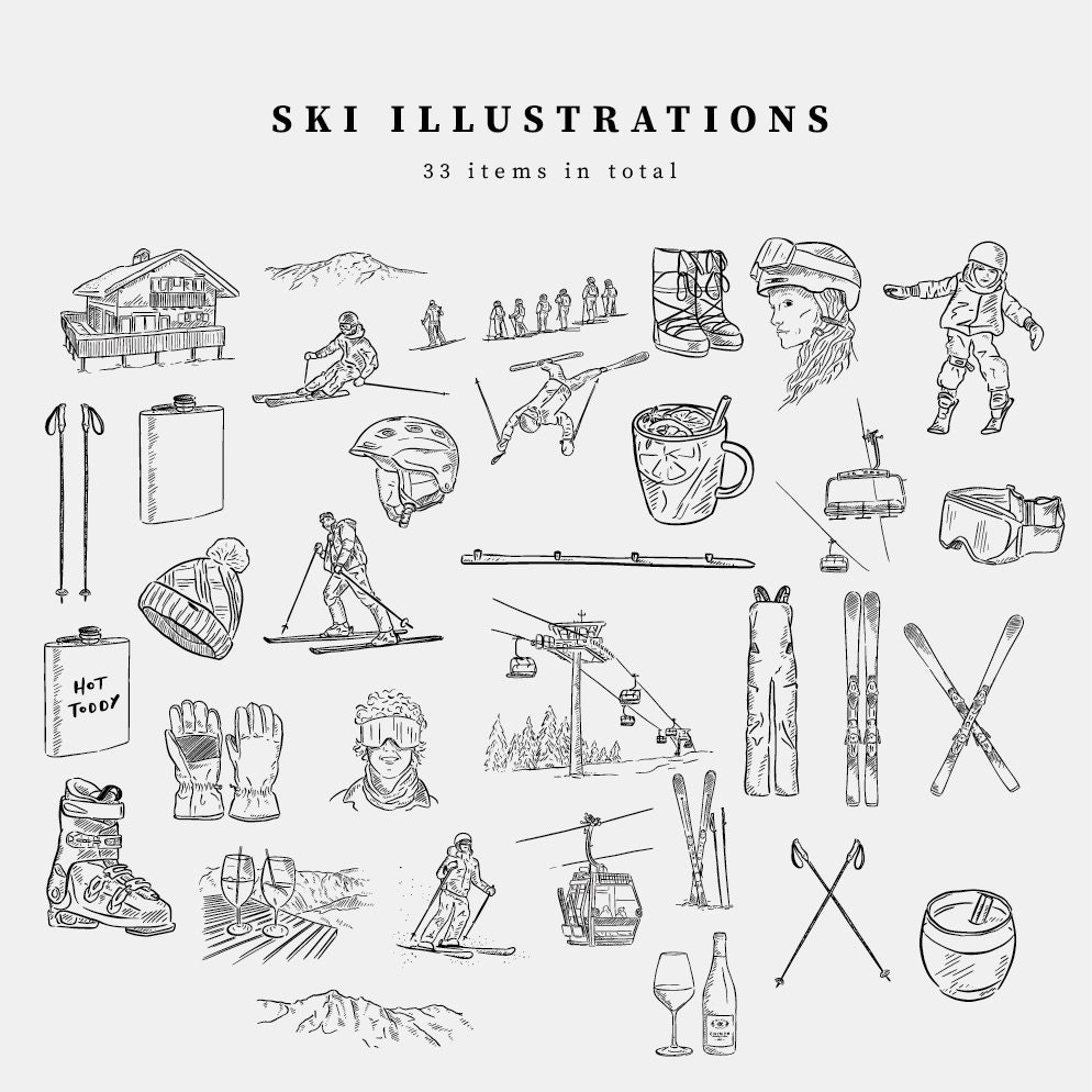 Skiing Holiday Clip Art, Ski Clipart, Apres Ski, Digital Download ...