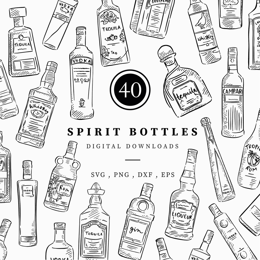 Alcohol Bottle Line Drawn Clipart, 40 Png, Svg, Dxf & Eps Files at 300 ...