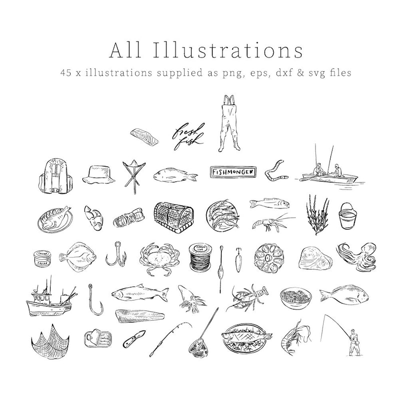 Fishing Line Drawn Clipart, 45 Png, Svg, Dxf & Eps Vector, Fishing ...