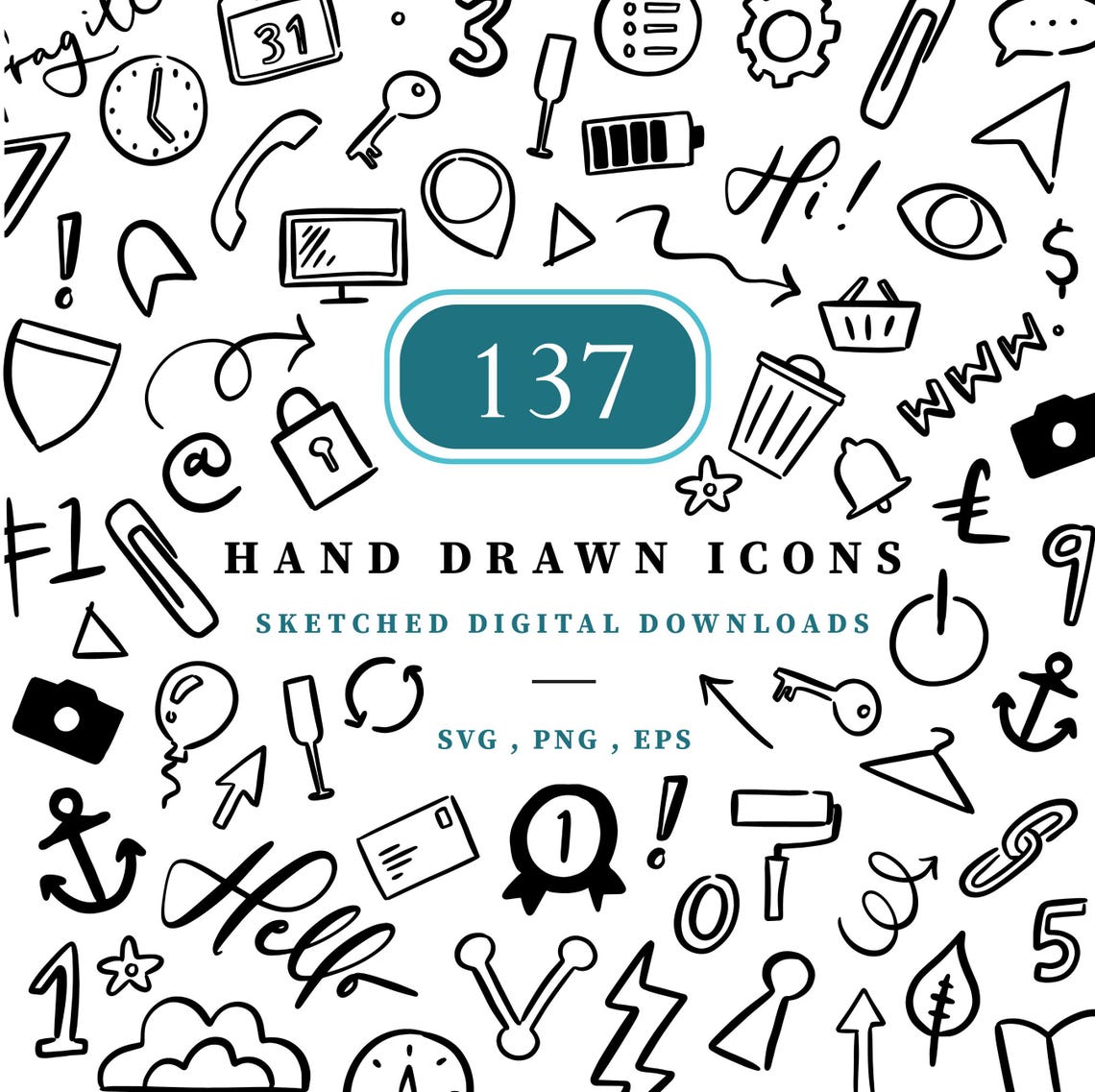 Hand Drawn Website Icons, Digital Download Symbols, Png, Svg & Eps ...
