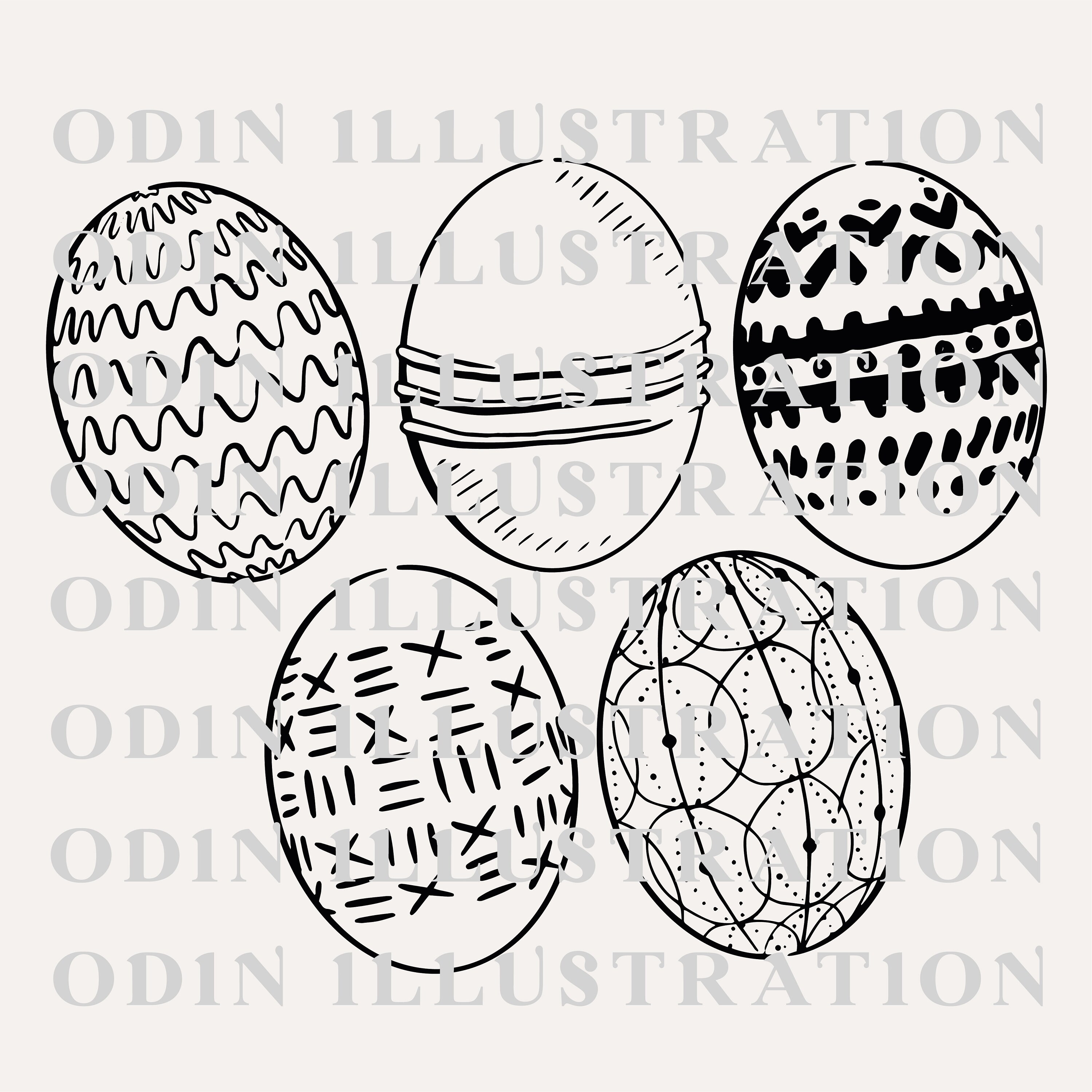 Easter Eggs Clipart Black and White Instant Download for - Etsy
