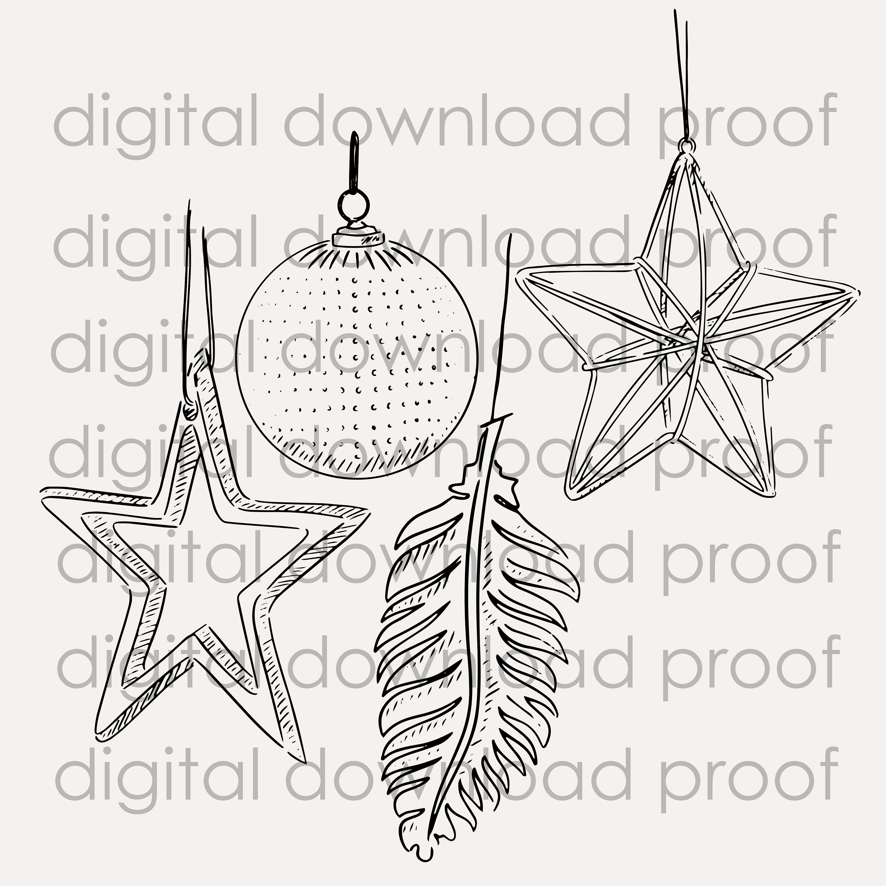 Christmas Bauble Illustrations, Instant Download Line Drawings PNG, 20 ...