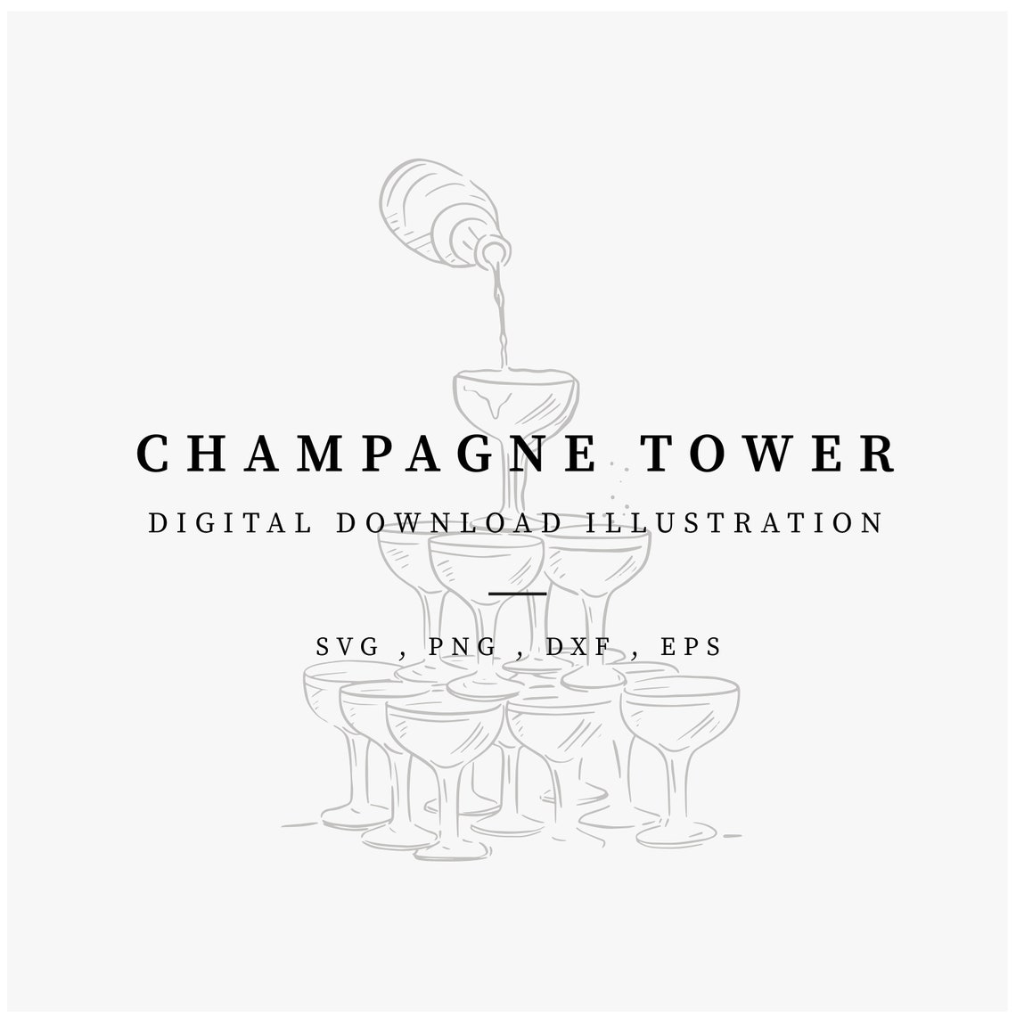 Hand Drawn Champagne Tower Illustration, Wedding Menu and Invitation ...