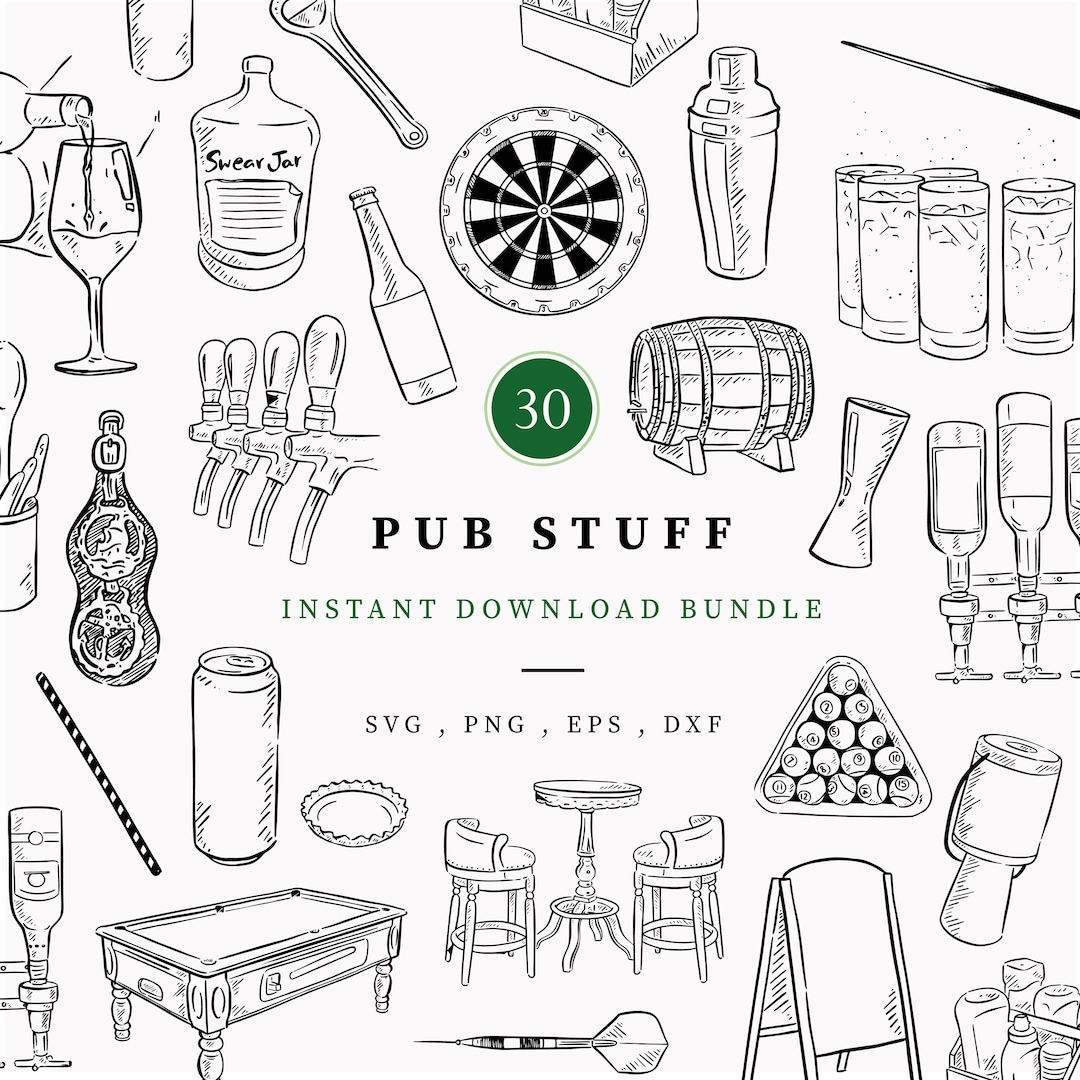 Brewery Clip Art, Pub and Bar Line Drawn Clipart, Food and Drink Png ...
