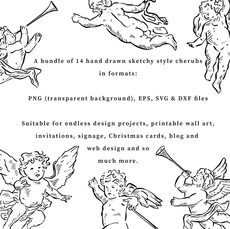Hand Drawn Cherubs Clipart, 14 Svg, Png & Eps Files at 300 Dpi, Hand ...