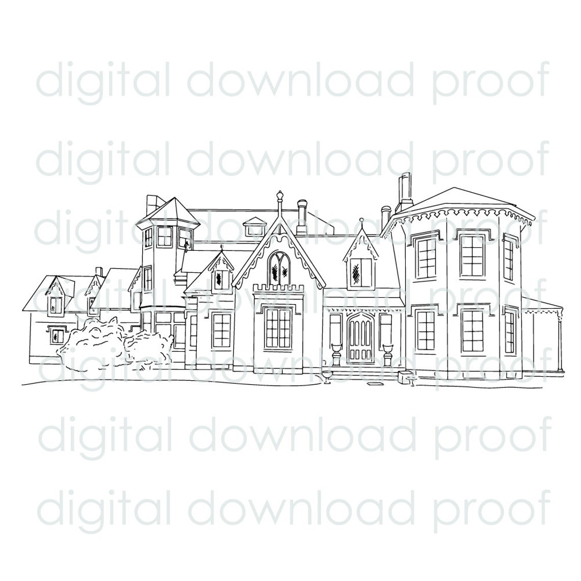 Kingscote Rhode Island USA Mansion Illustration, Instant Download Line ...