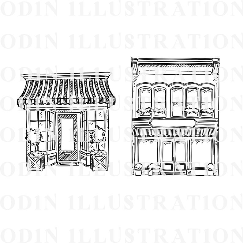 Shop Front Illustrations, Digital Download Buildings, Line Drawn Clip ...