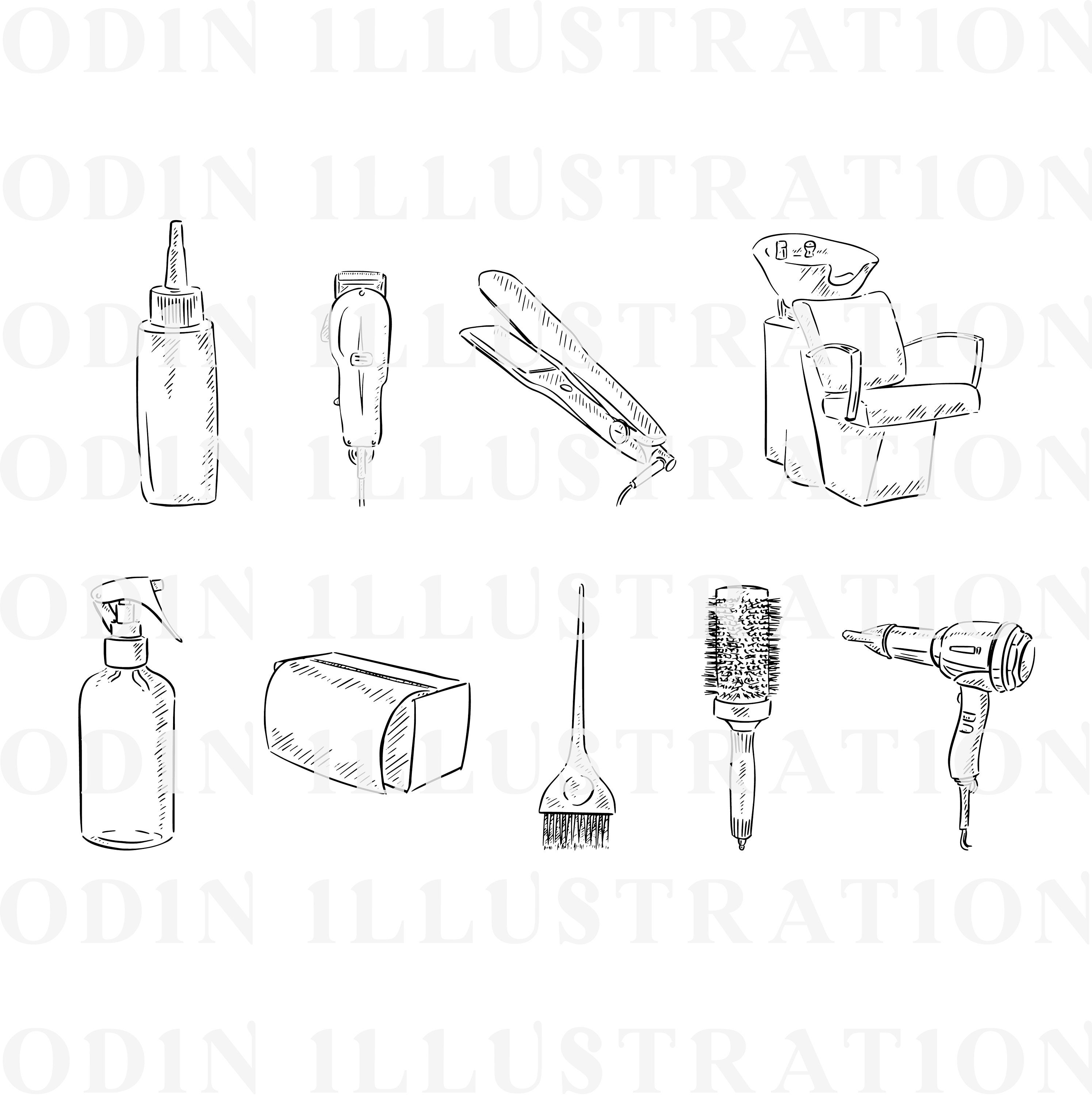 Hair Salon Illustrations Digital Download Line Drawn Clipart Diy