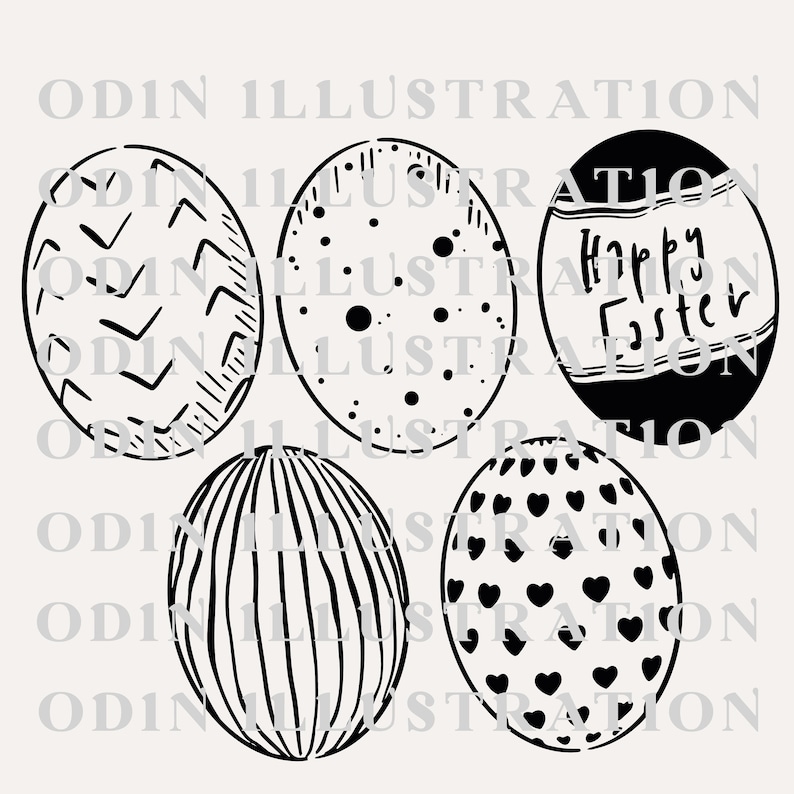 Easter Eggs Clipart Black and White Instant Download for - Etsy