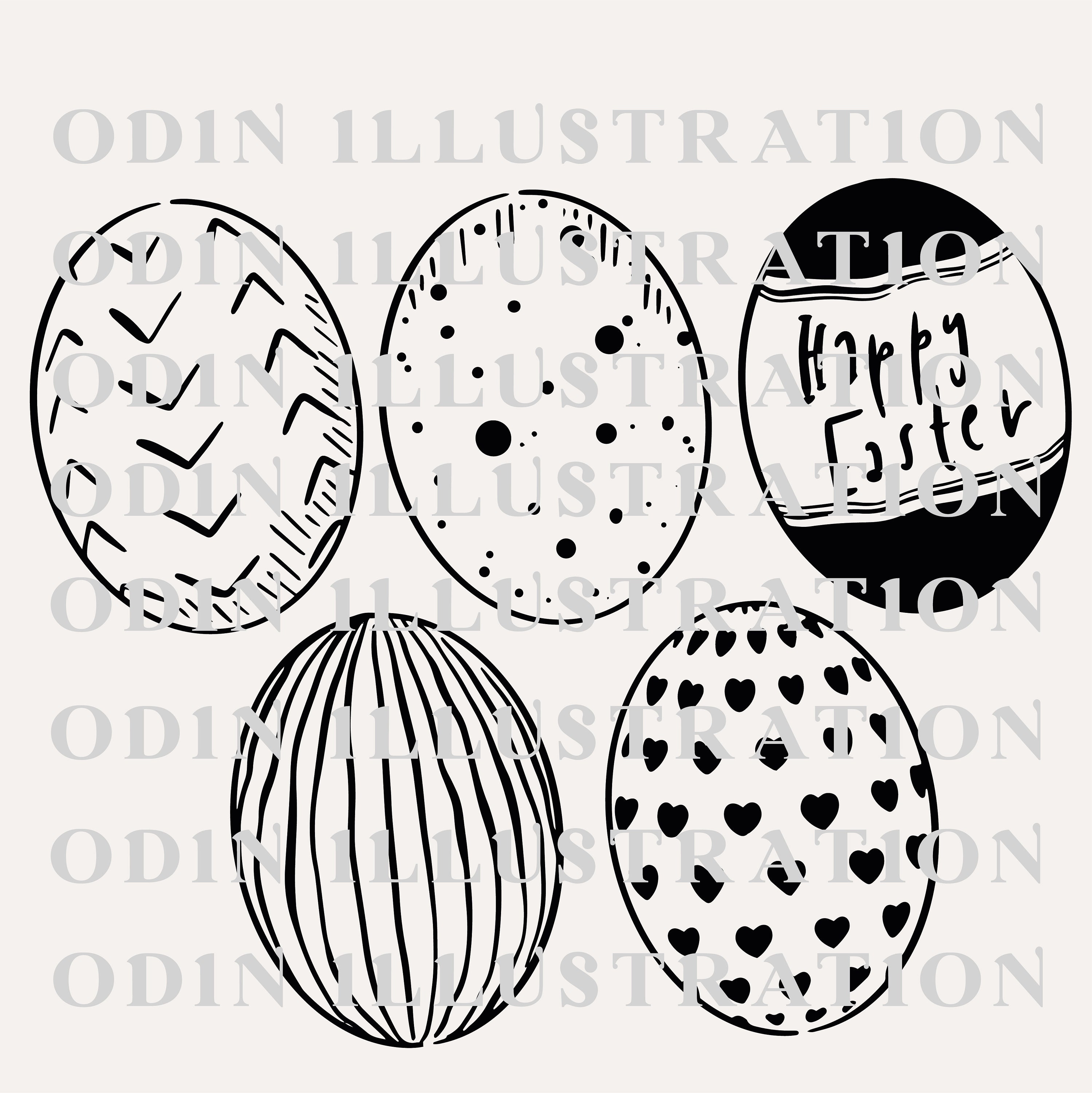 Easter Eggs Clipart, Black and White Instant Download for Commercial ...