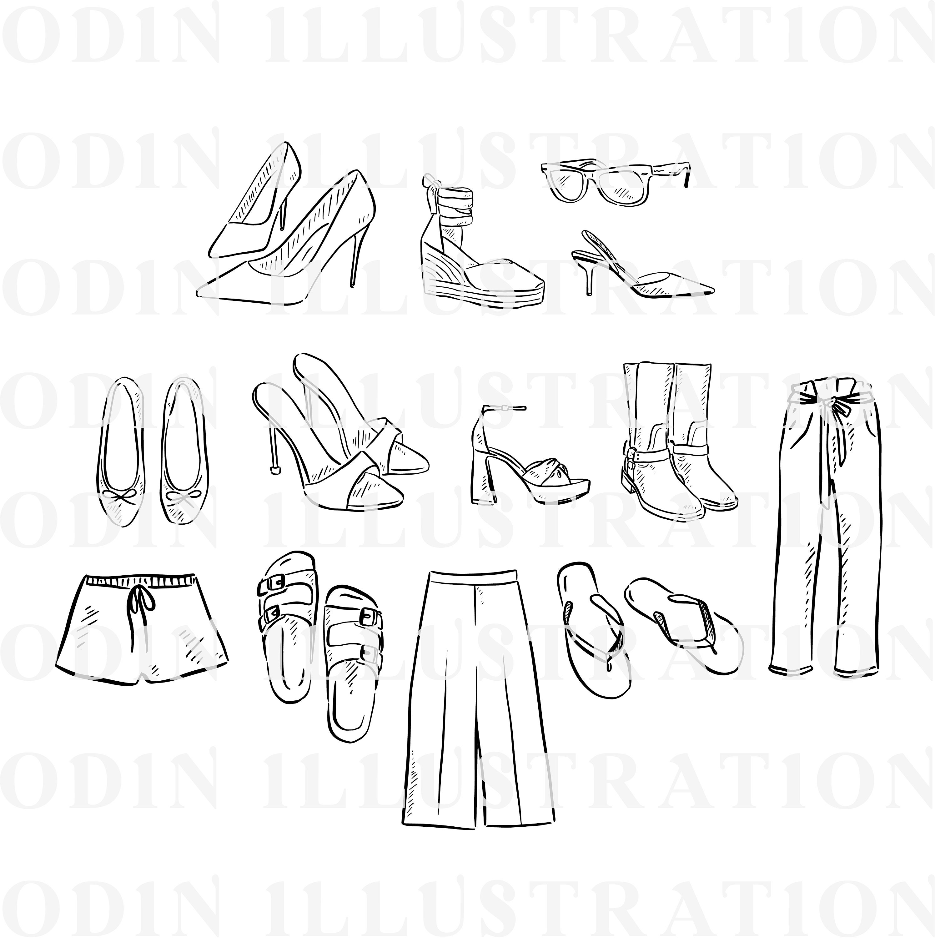 Ladies Clothing Line Drawn Clipart, Fashion Digital Downloads, 50 Png ...