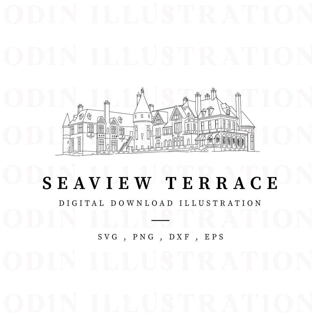 Seaview Terrace Clip Art, USA Mansion Illustration, Instant Download ...