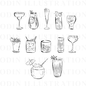 Simple Sketchy Cocktail Illustrations, Digital Download, Line Drawn ...