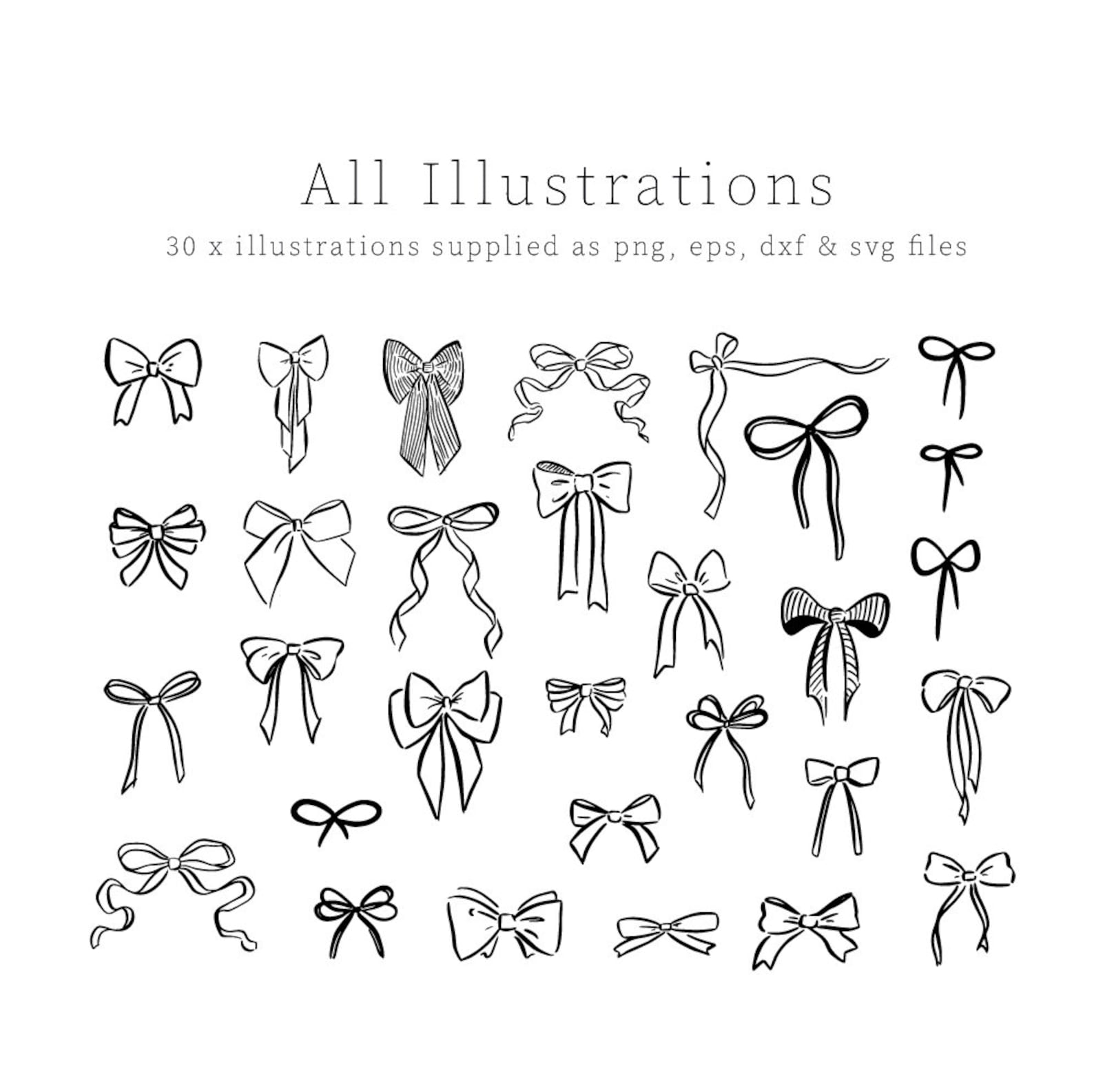 Wedding Bow Illustrations, Digital Download, Line Drawn Clip Art, DIY ...