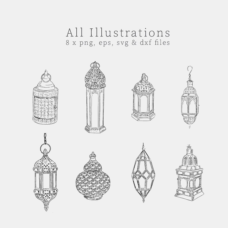 Moroccan Lantern Illustrations Svg, Instant Download Line Drawing PNG ...