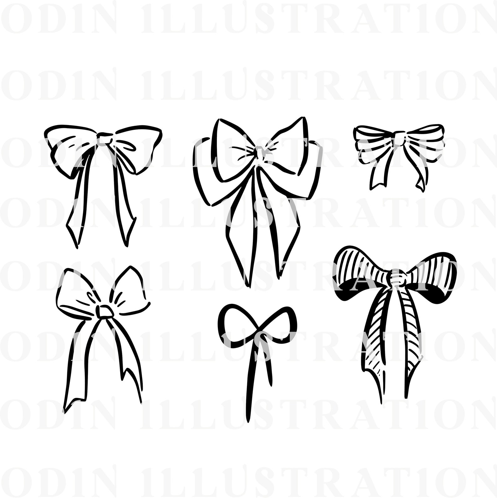 Wedding Bow Illustrations, Digital Download, Line Drawn Clip Art, DIY ...