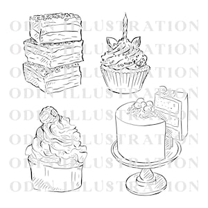 Cake Illustration Bundle, Instant Digital Download Desserts, Pudding ...