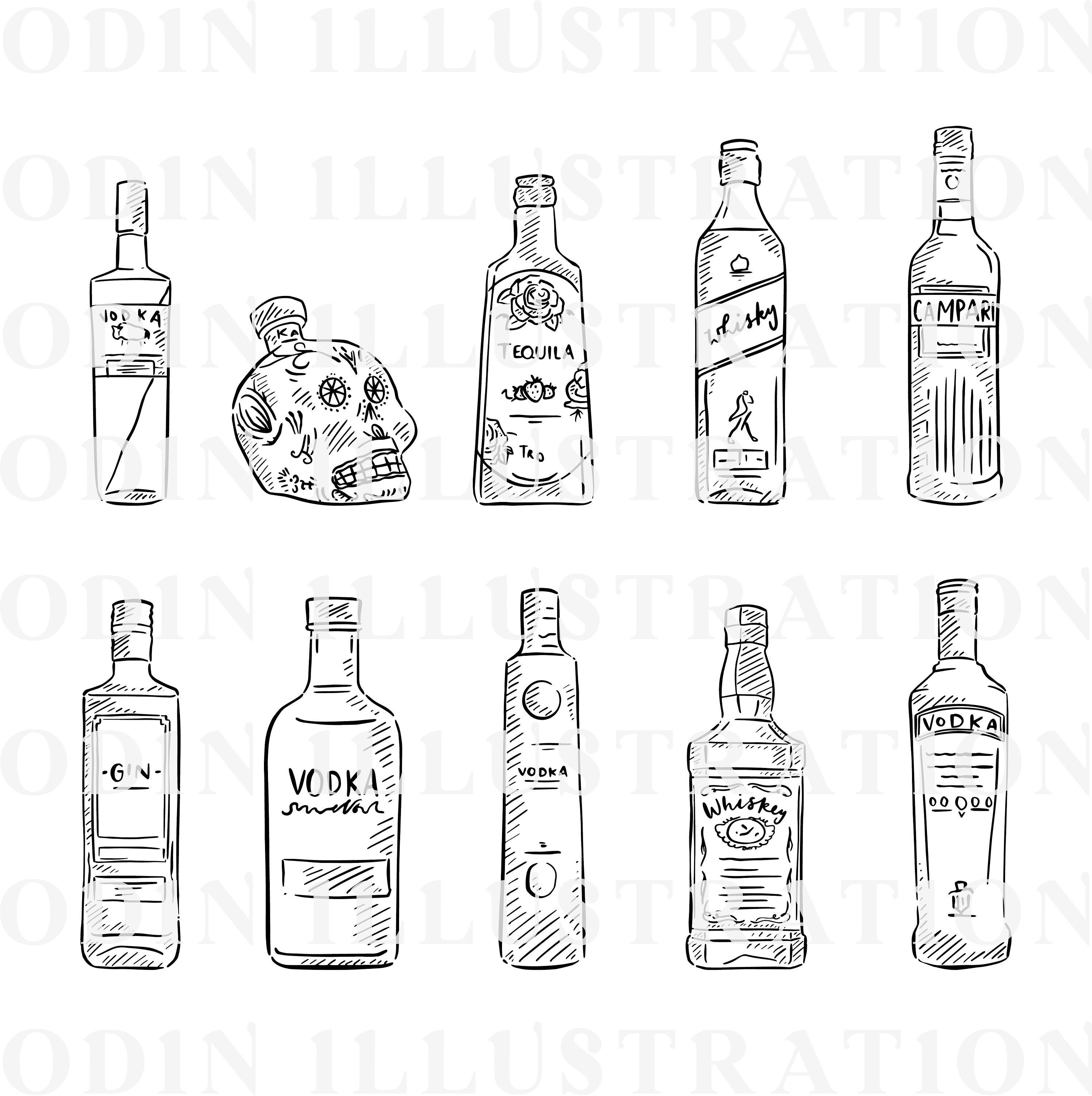 Alcohol Bottle Line Drawn Clipart, 40 Png, Svg, Dxf & Eps Files at 300 ...