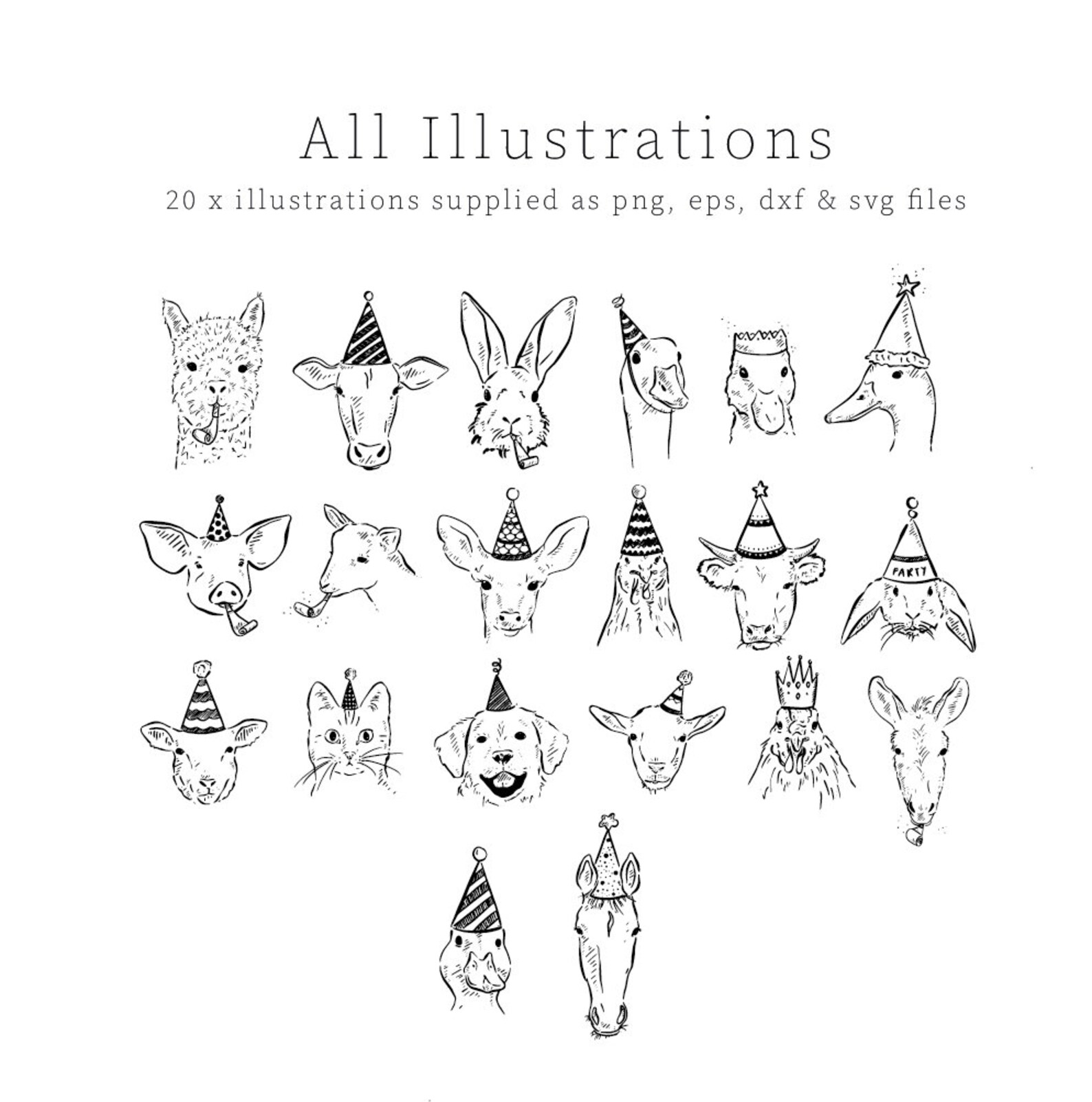 Party Farm Animals Digital Clip Art, Illustration Downloads, 20 Png ...