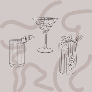 Simple Cocktail Illustrations, Digital Download, Line Drawn Clip Art ...