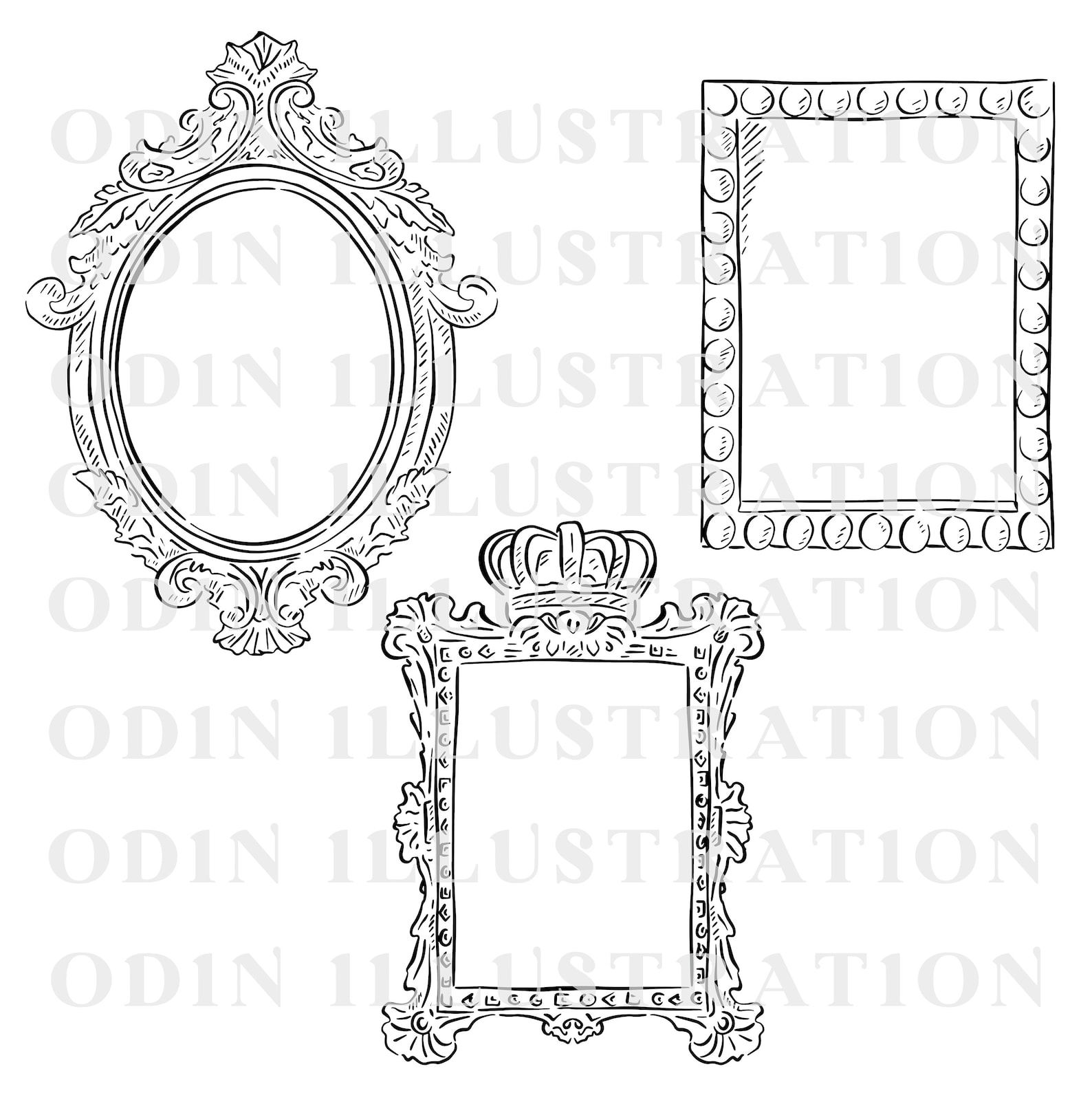 Vintage Frames Clipart, Hand Drawn Frames Clipart, Border Clip Art ...
