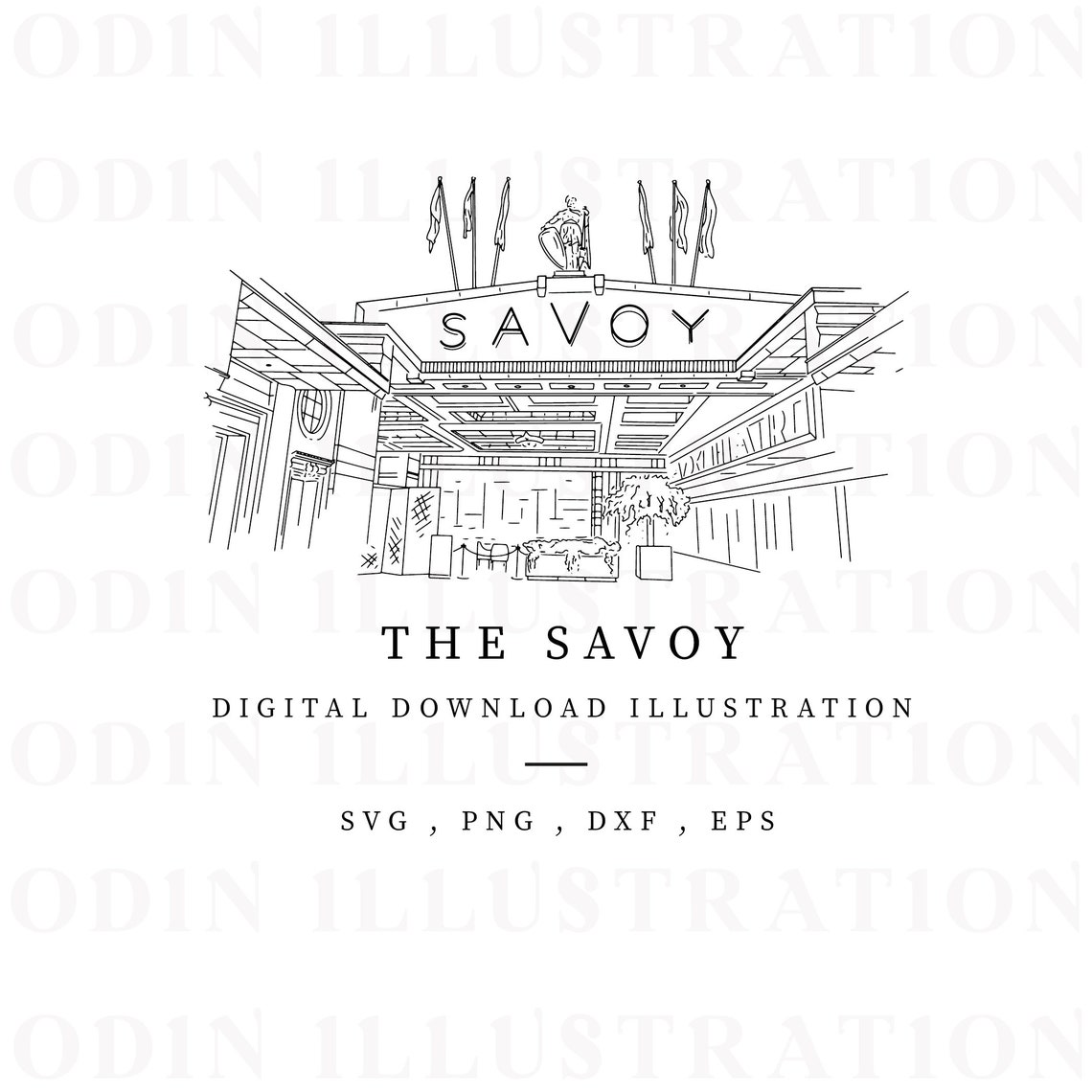The Savoy Hotel Illustration, Instant Download Line Drawing, Vector ...