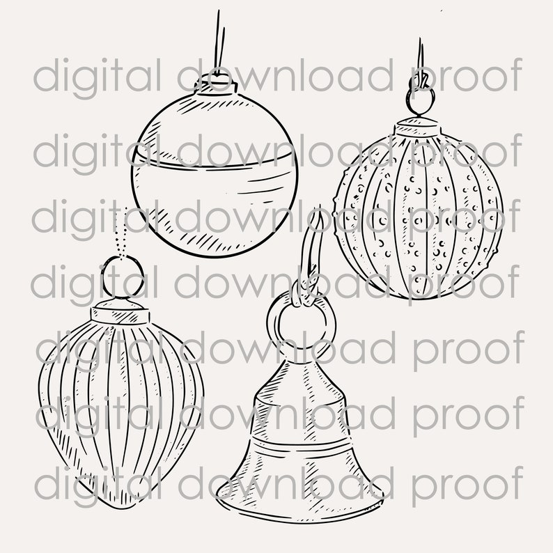 Christmas Bauble Illustrations Instant Download Line Drawings - Etsy