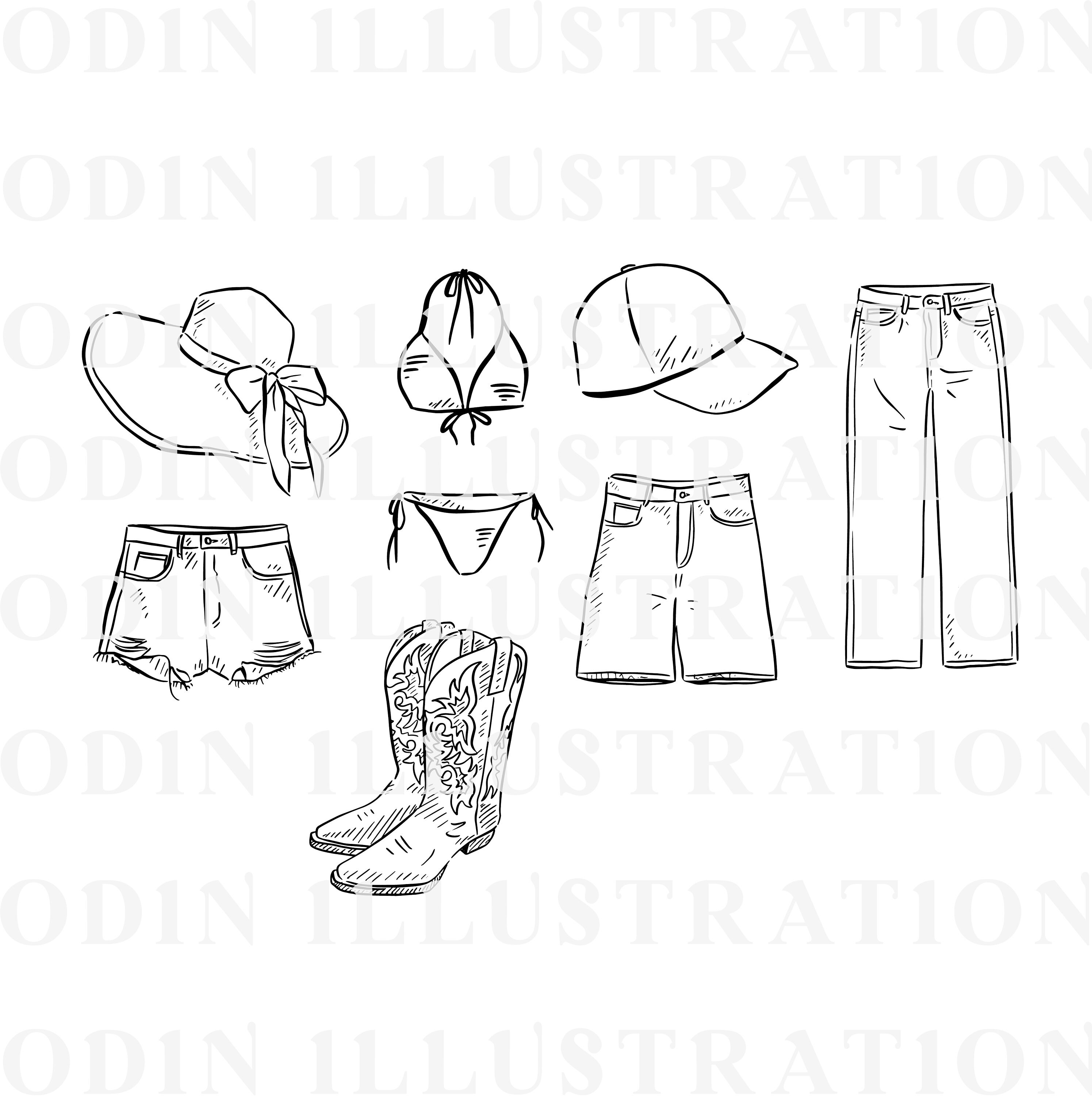 Ladies Clothing Line Drawn Clipart, Fashion Digital Downloads, 50 Png ...