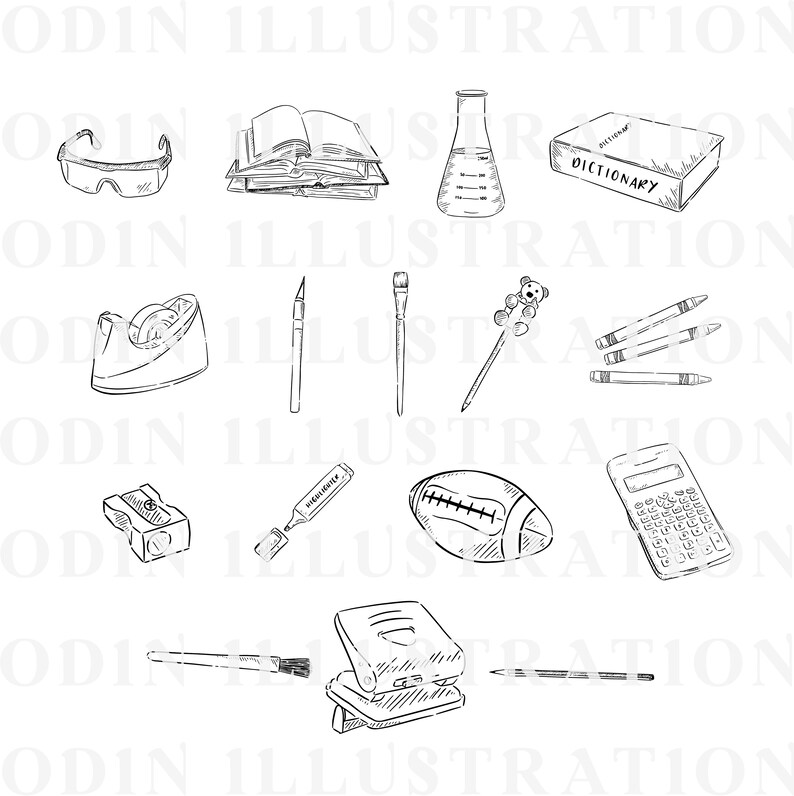School Black and White Clip Art Vector, Craft Digital Download ...