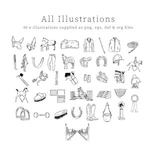 Horse Riding Clip Art Bundle, Equestrian Drawings, Hand Drawn Digital ...
