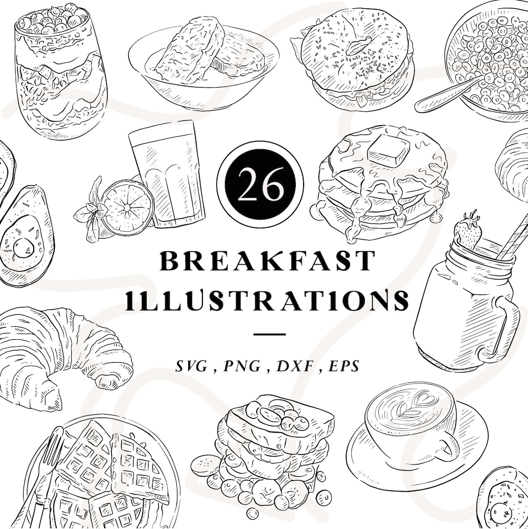 Hand Drawn Breakfast Illustrations, Digital Download Food, Line Drawn ...
