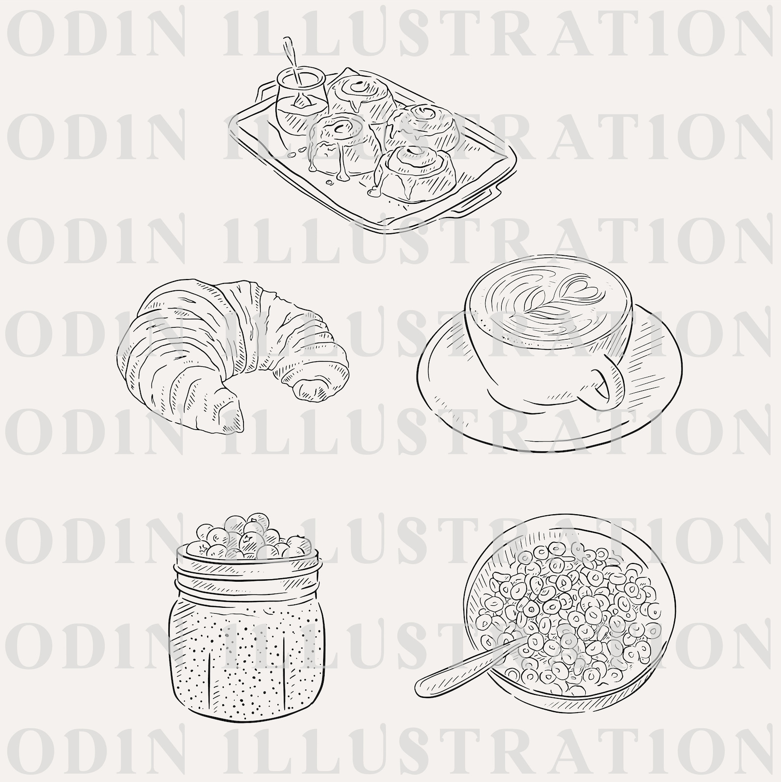 Hand Drawn Breakfast Illustrations, Digital Download Food, Line Drawn ...