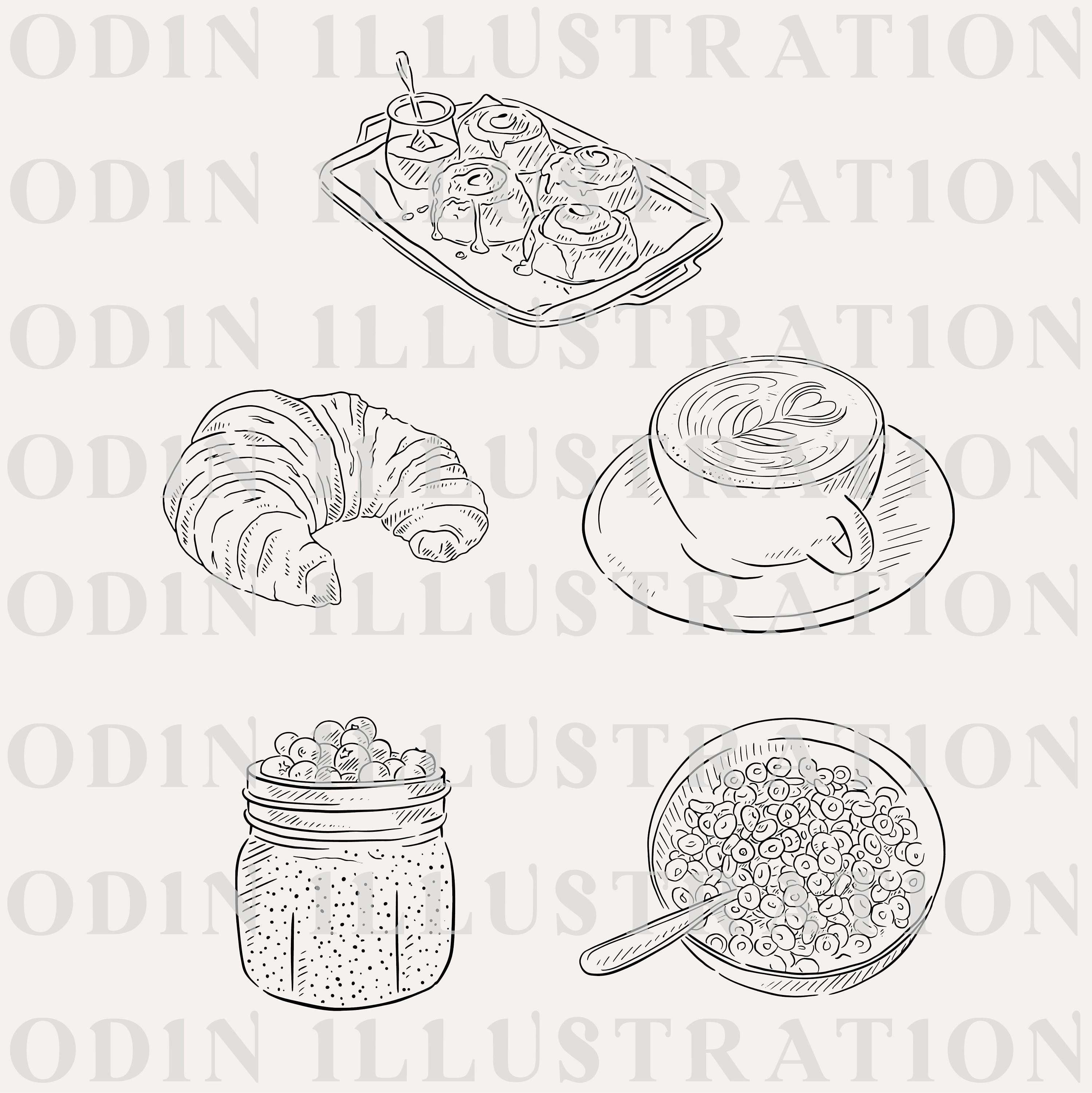 Hand Drawn Breakfast Illustrations, Digital Download Food, Line Drawn ...