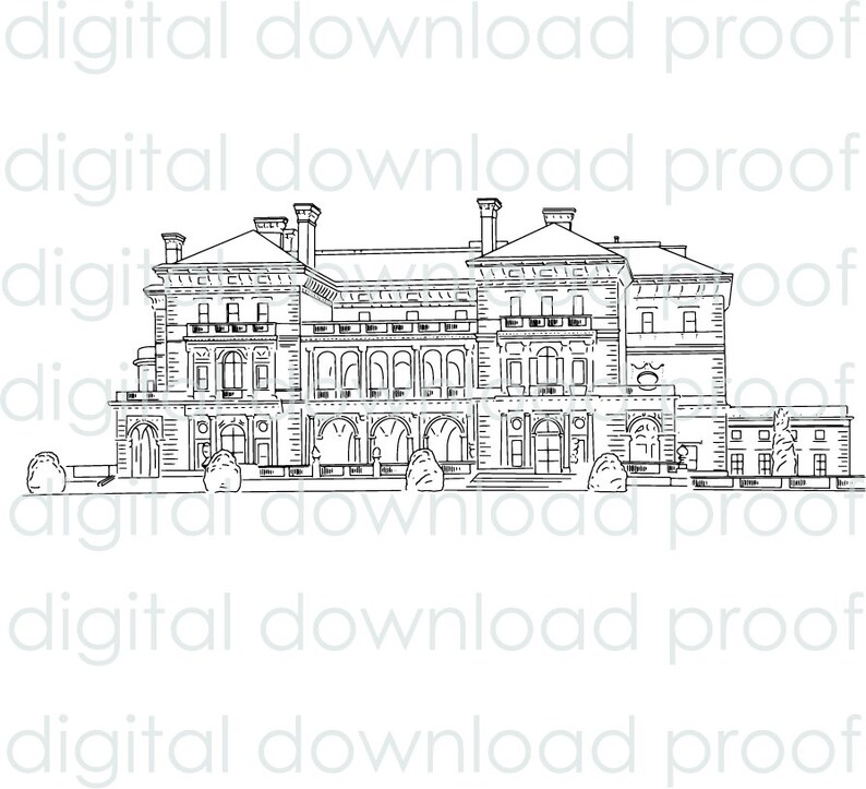 The Breakers Clipart, USA Mansion Illustration, Instant Download Line ...