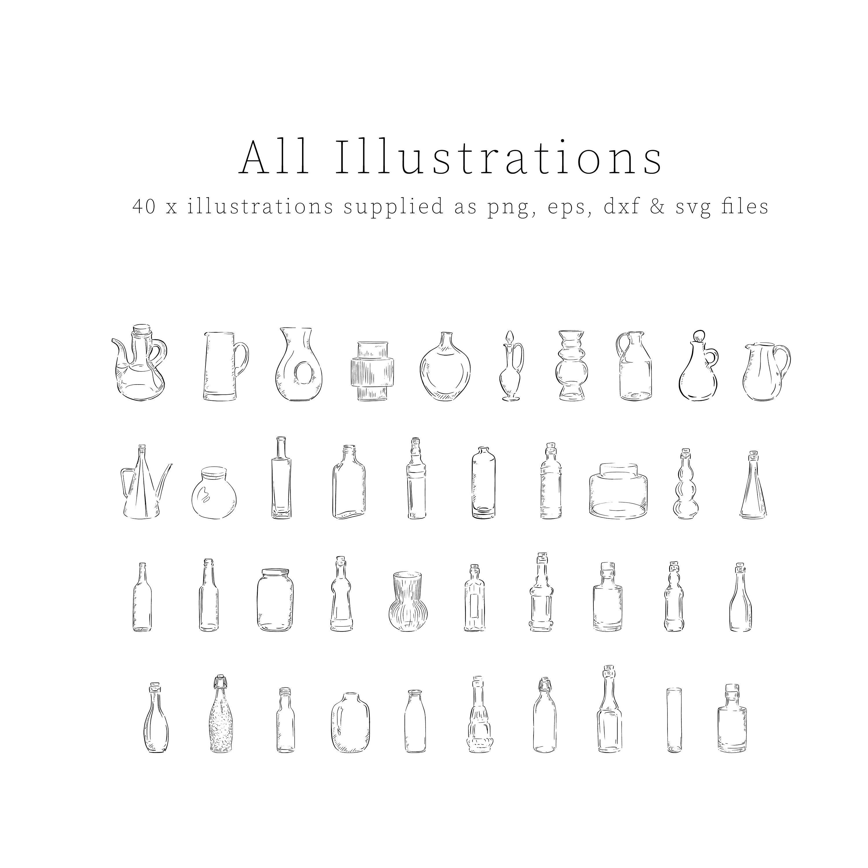 Jars, Bottles and Vessels Elements, 40 Png Svg Clipart Designs, Instant ...