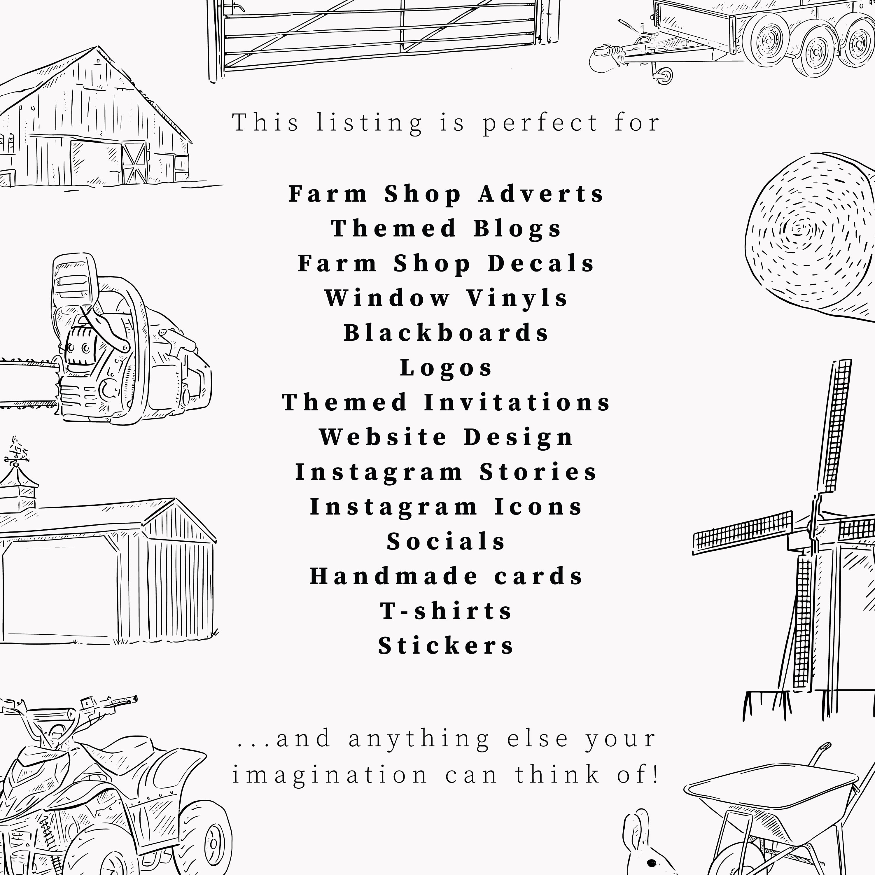 Farm Line Drawn Clipart Bundle, 70 Png, Svg, Dxf & Eps, Farm Shop ...