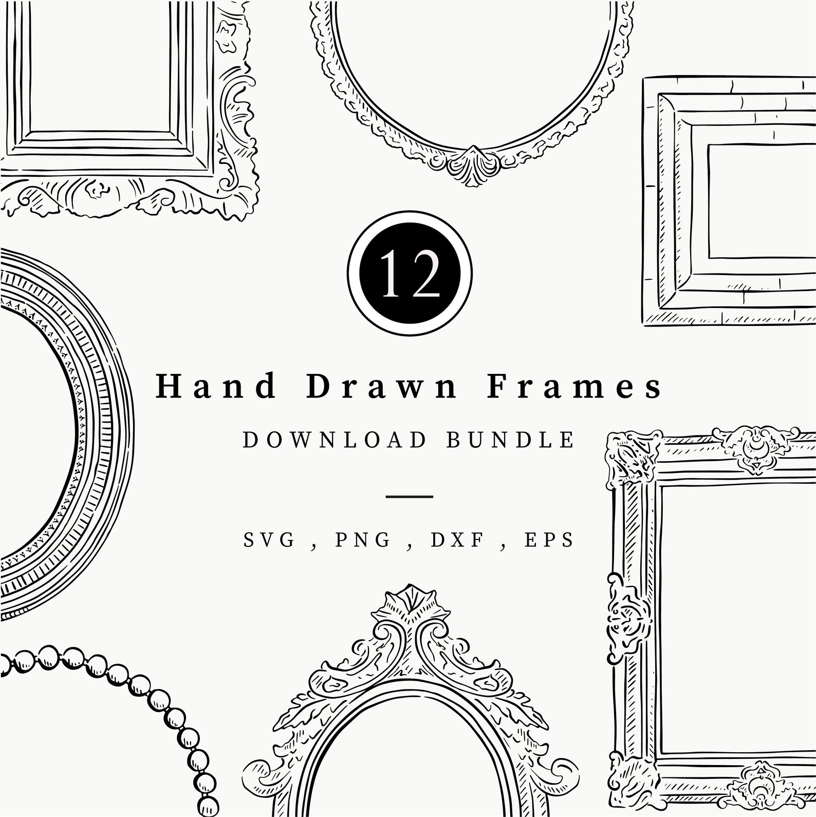 Vintage Frames Clipart, Hand Drawn Frames Clipart, Border Clip Art ...