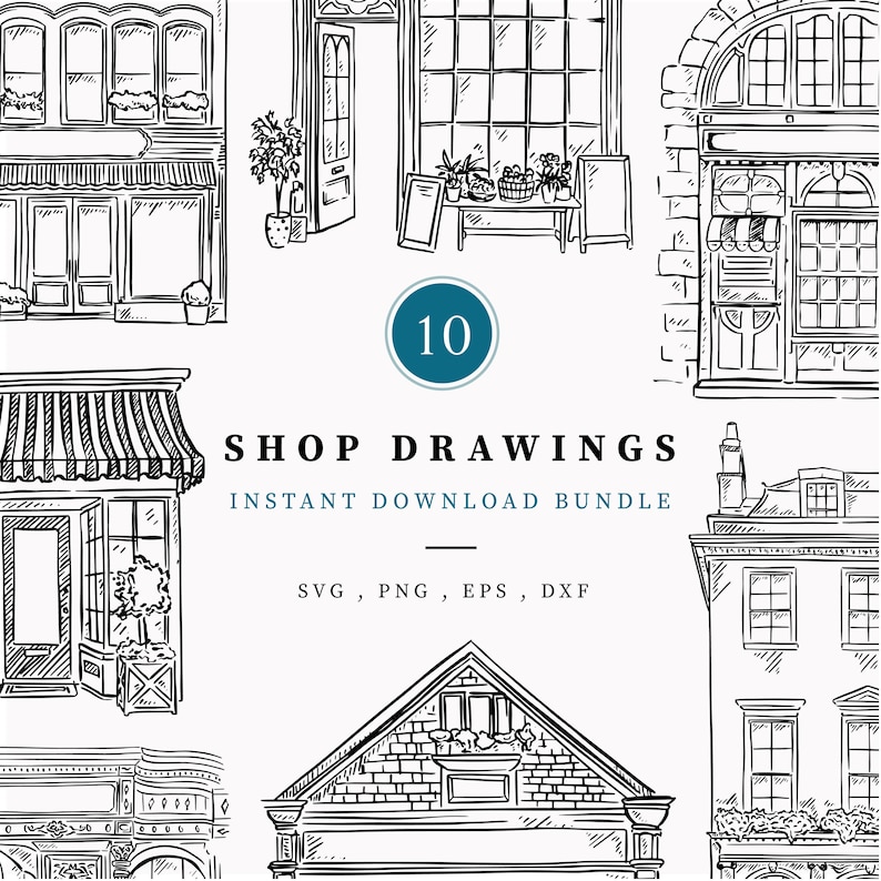 Shop Front Illustrations, Digital Download Buildings, Line Drawn Clip ...